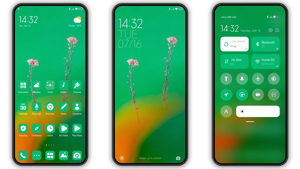 Flat Green HyperOS Theme for Xiaomi and Redmi Phones - MIUI Themer
